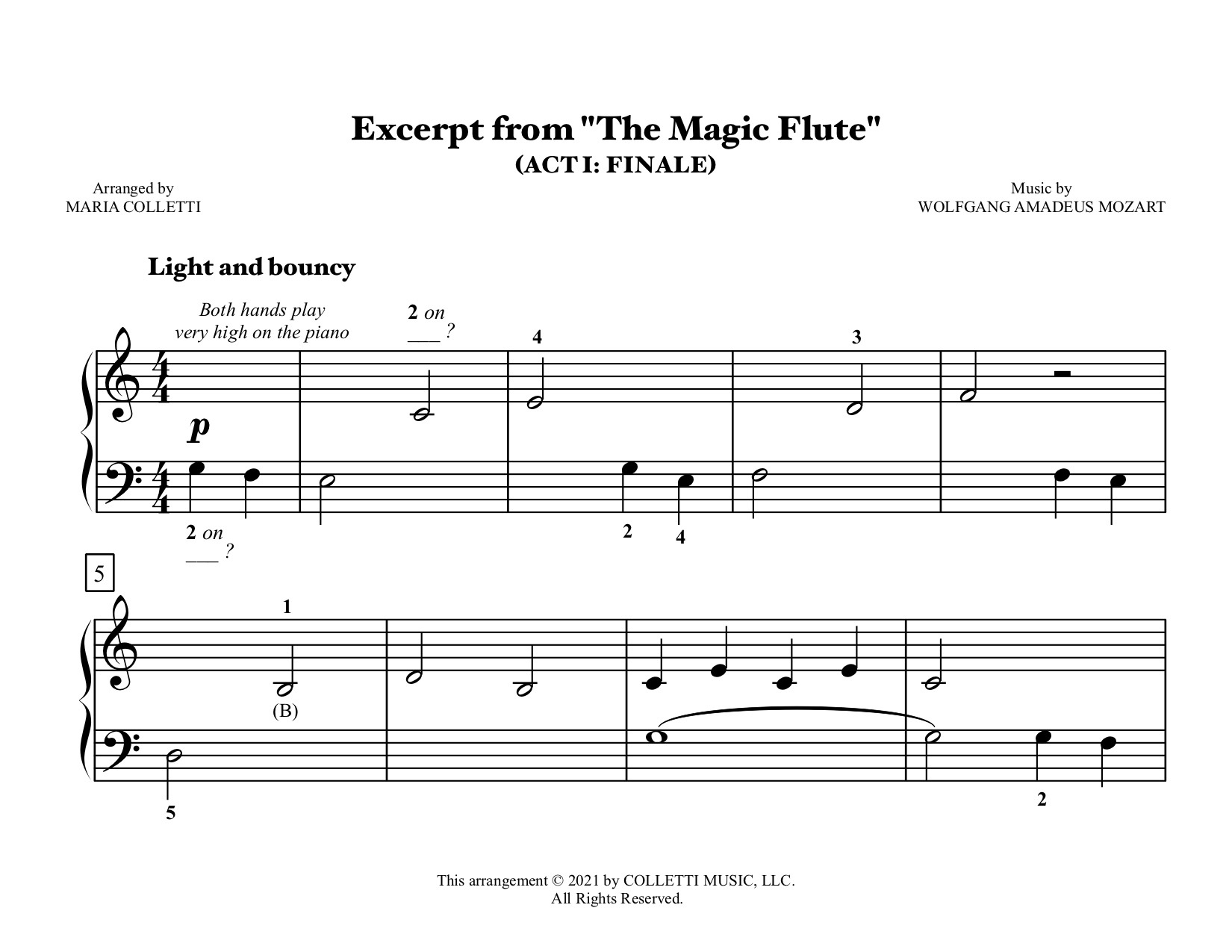 Excerpt from “The Magic Flute” (Primer Level) – Bright Sounds Piano